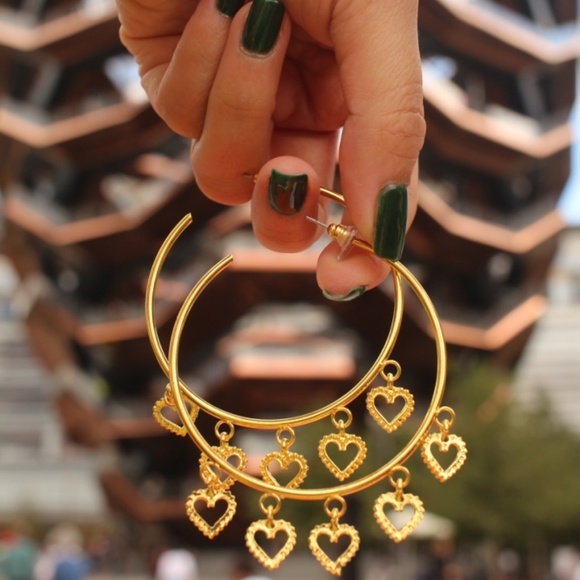 Jewelry | New Large Gold Hoops Heart Round Big | Poshmark